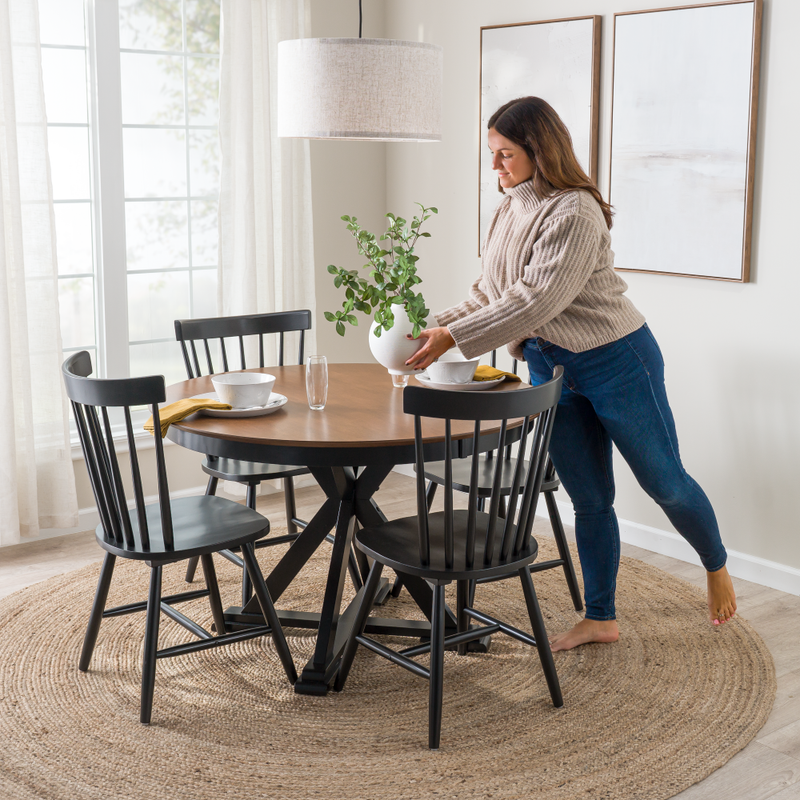 Bush Home West End 45W Round Trestle Dining Table with 4 High Back ...