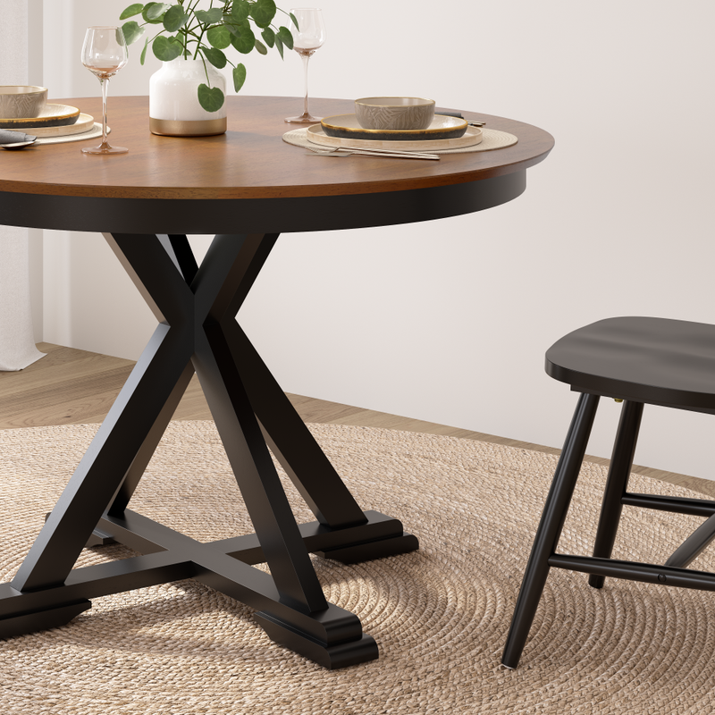 Bush Home West End 45W Round Trestle Dining Table with 4 High Back ...