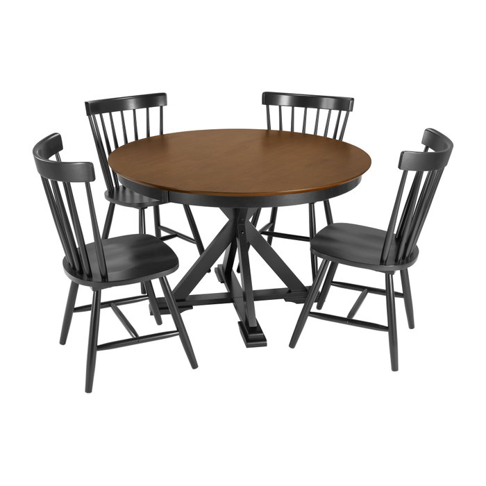 Bush Home West End 45W Round Trestle Dining Table with 4 High Back ...
