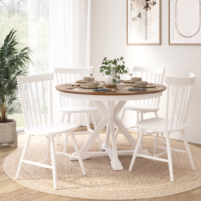 Bush Home West End 45W Round Trestle Dining Table with 4 High Back ...