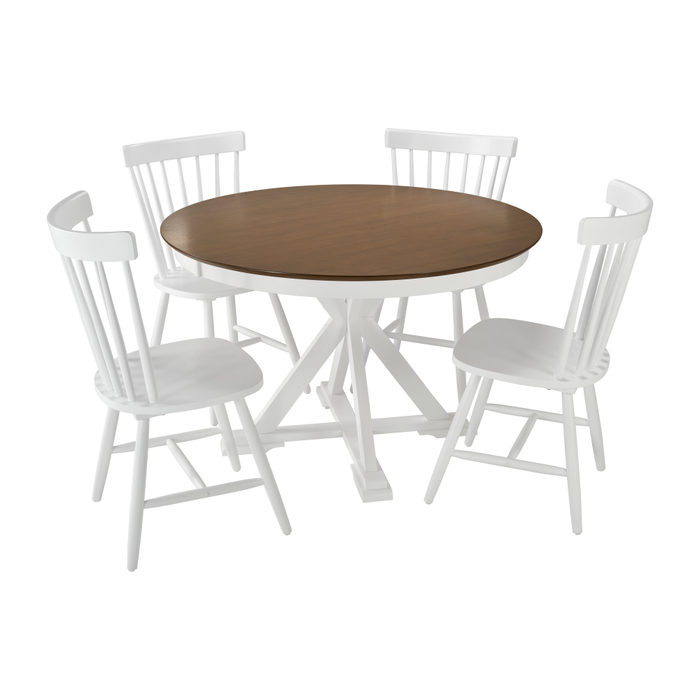 Bush Home West End 45W Round Trestle Dining Table with 4 High Back ...