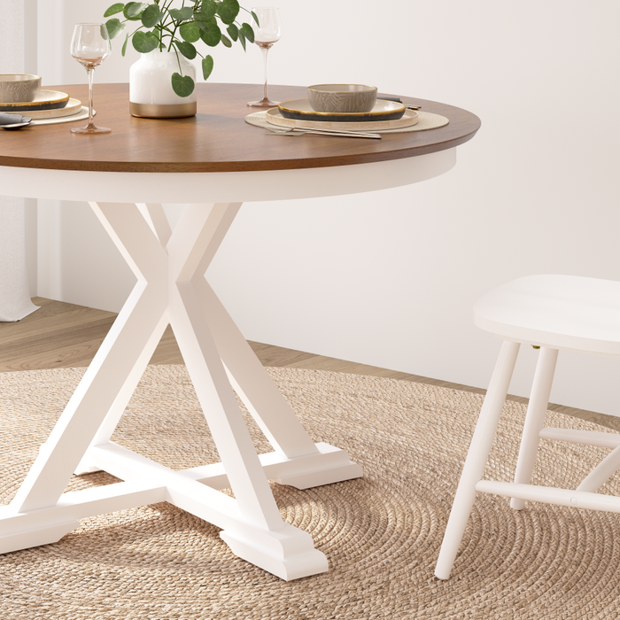 Bush Home West End 45W Round Trestle Dining Table with 4 High Back ...