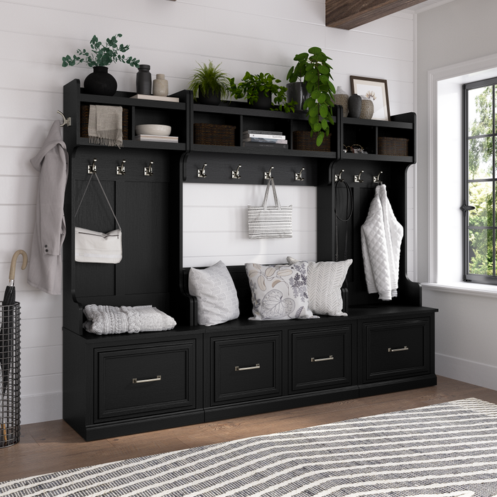 Bush Home Woodland 24W Hall Tree and Small Shoe Bench with Shelves