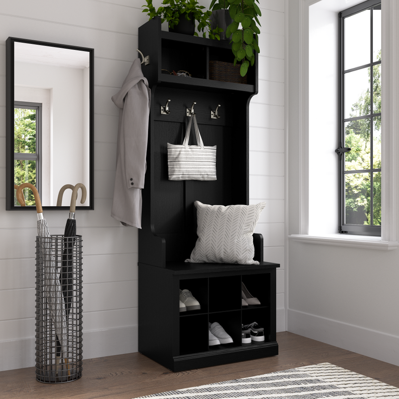 Bush Home Woodland 24W Hall Tree and Small Shoe Bench with Shelves