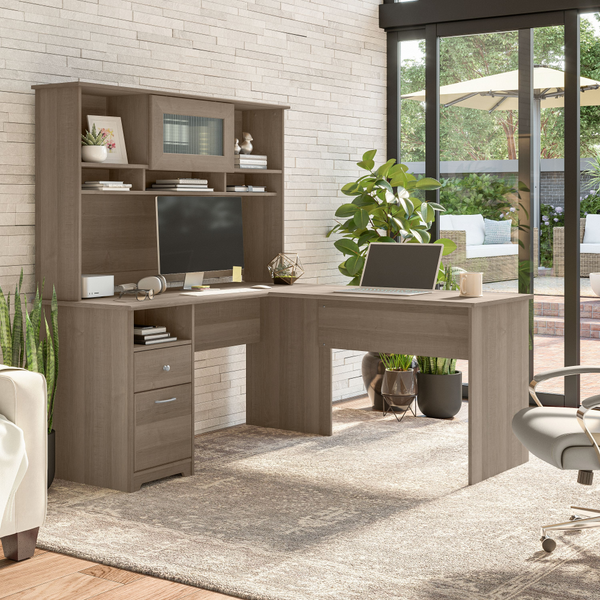Bush Home Cabot 60W L Shaped Computer Desk with Hutch and Drawers